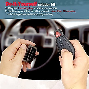Keyless Entry Remote Interchangeable 3 & 4 Button keypads and OBD2 Car Key Programmer Tool Compatible with Chrysler, Dodge, Jeep, Ram Models, Key Replacement Kit