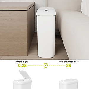 EKO Automatic Bathroom Trash Can with Lid, 2.6 Gallon Slim Touchless Bathroom Garbage Can, Waterproof Motion Sensor Trash Can for Bathroom, Office, Kitchen, White