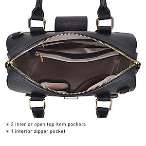 Dasein Women Barrel Handbags Purses Fashion Satchel Bags Top Handle Shoulder Bags Vegan Leather Work Bag Tote (Black)