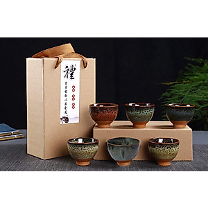 Mtoye 6PCS Handmade Chinese Small Ceramic Tea Set Sake Cups Set of 6，2.5oz 6 Colors Pottery Teacups