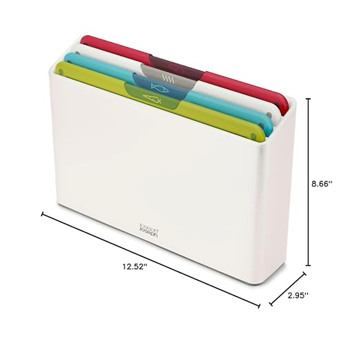 Joseph Joseph Folio Icon, 4-Piece Color coded Cutting Board Set, Slimline Case for Organized Kitchen Storage - Regular, White
