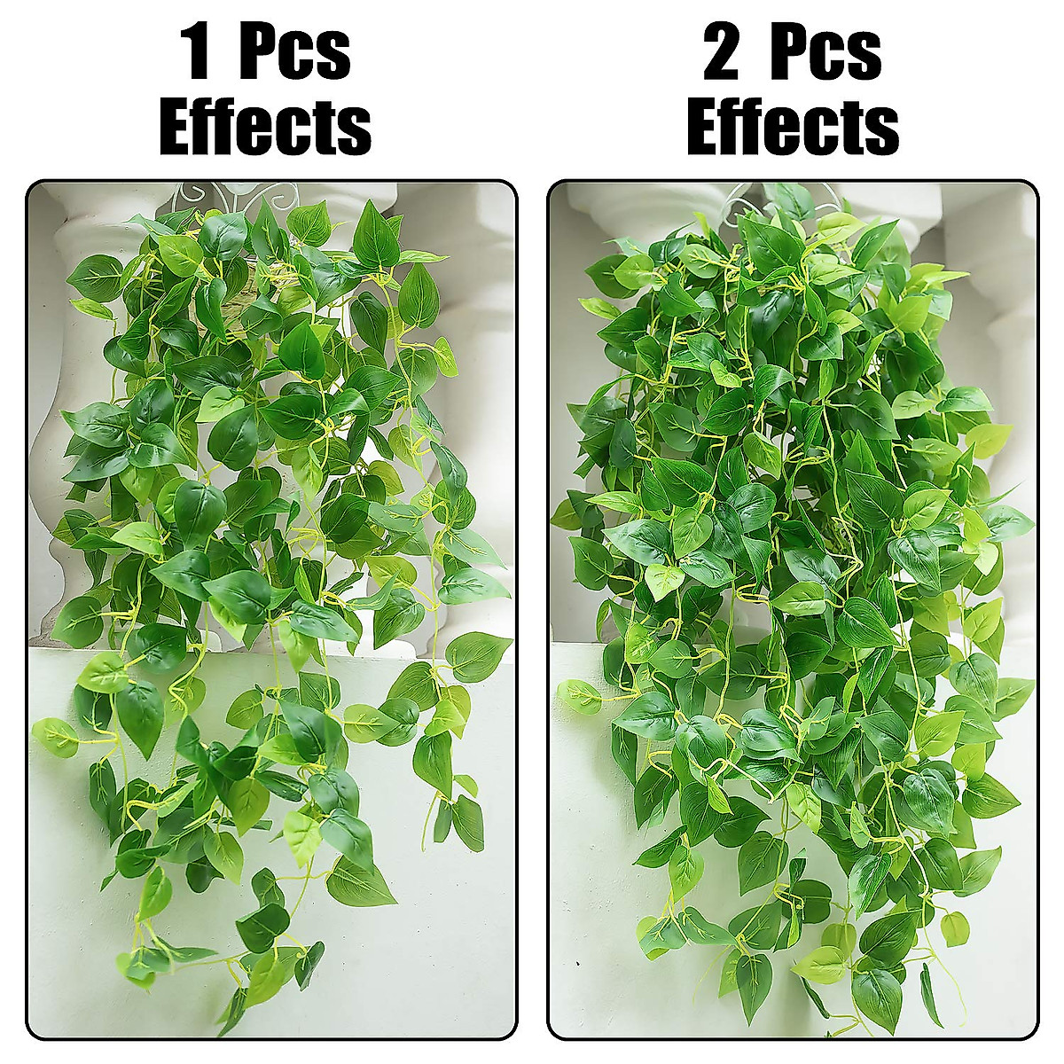 COOWAS 2pcs Artificial Hanging Plants 3.2 Feet Fake Ivy Vine Leaves Greenery for Wedding Party Outdoor Garden Office Home Kitchen Bedroom Wall Decor (Basket Includes)