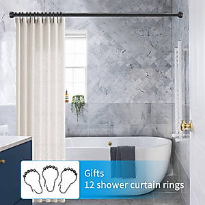 YNL Shower Curtain Rod 34-82 (2.8-6.8ft) Inches with 12Pcs Shower Curtain Rings, Adjustable Shower Rod No Drilling, Non-Slip, Never Rust, Stainless Steel, Suitable for Bathroom Window, Matte Black