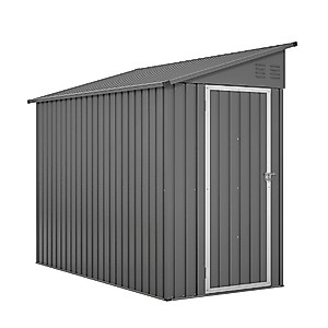 LZbeiteM Shed Lean to Storage Shed, Outdoor 4' x 8' Metal Wall Side Storage Sheds & Outdoor Storage, Garden Storage Cabinet for Backayrd, Patio and Outdoor Use,Grey