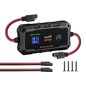 20A 12V/24V MPPT Solar Charge Controller, Bateria Power Intelligent Solar Panel Regulator 20 Amp with LCD Display and LED Indicate Light Designed for 12/24 Volt Gel AGM Lithium LiFePO4 (Sunrock 20)