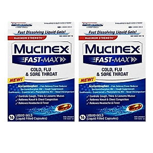 Mucinex Fast-Max Max Strength, Cold, Flu, Sore Throat (Pack of 2/Liquid Gels)