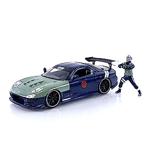 Jada Toys Naruto 1:24 1995 Mazda RX-7 Die-Cast Car & 2.75" Kakashi Hatake Figure, Blue,Green