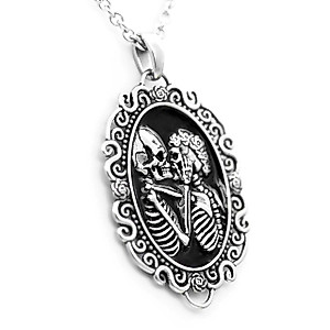 Controse Women's Silver-Toned Stainless Steel - The Eternal Lovers Skull Cameo Necklace (17" - 19" adjustable chain)
