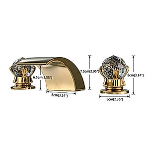 NeierThodore LED Widespread Bathroom Faucet Waterfall Gold Polished Lavatory Faucets Basin Mixer Tap 2 Crystal Knobs 3 Holes