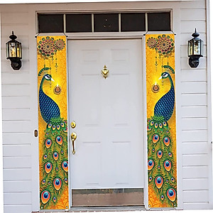 Banners,Happy Diwali Porch Banner Indian Diwali Peacock Front Porch Welcome Sign Deepawali Indian Festival of Lights Decorations-12×71''