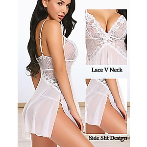 Avidlove Women Babydoll Lace Chemise Honeymoon Lingerie V Neck Sleepwear Full Slip Nightwear Sheer Nightdress