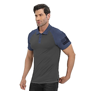 H HYFOL Polo Shirts for Men Contrast Color Short Sleeve Graphic Stretch American Patriotic Raglan Golf Polos for Men(Grey Blue,XL)