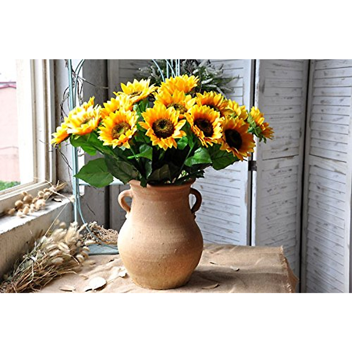 Charmly Artificial Sunflowers 5 Pcs Long Stem Fake Sunflowers Artificial Silk Flowers for Home Hotel Office Wedding Party Garden Decor 23.5'' High