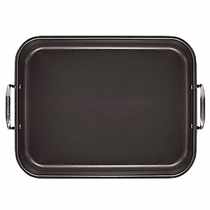 Rachael Ray Brights Hard Anodized Nonstick Roaster / Roasting Pan with Rack - 16 Inch x 12 Inch, Gray