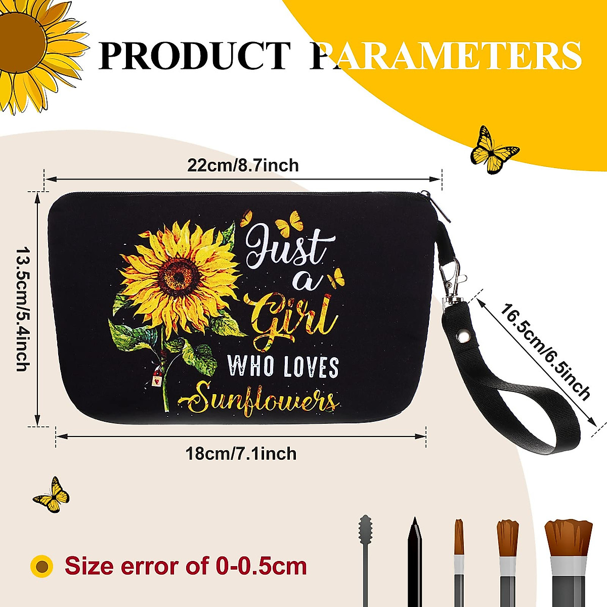 Sunflower Gifts Bag for Women Just A Girl Who Loves Sunflowers Cosmetic Bag Sunflower Pouch Makeup Bag Sunflower Purse Makeup Bag with Zipper Pencil Clutch Sunflower Clutch Travel Bags