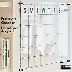 Oversize Premium Acrylic Calendar for Wall | Ultra-Thick Clear Dry & Erase Board | Home Office Monthly Glass Family Planner Guard Mate Plexiglass Whiteboard Large | 18"x14" | GUARDMATE