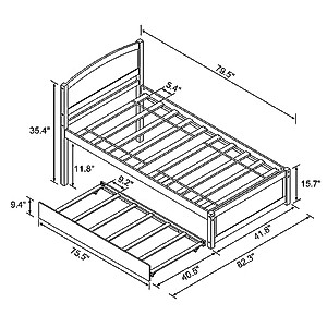 Xilingol Trundle Bed Twin, Solid Wood Bed Frames with Headboard and Wooden Slats Support, Twin Trundle Bed Frame Roll Out, Single Box Bed (No Box Spring Needed), Grey