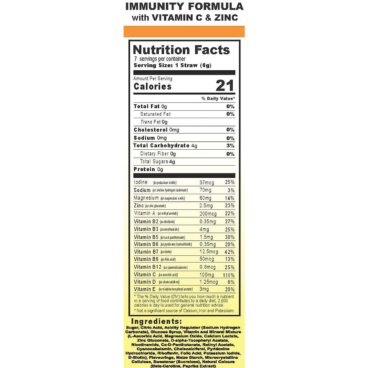 Water Magic Immune Defense Water Flavoring Straws - 1 Box of 7 Mega Orange Flavored Water Straws