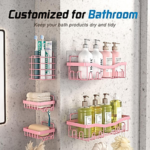 Youvip Pink Shower Caddy, Shower Organizers [5-Pack], Rustproof Bathroom Shower Shelves for Inside Shower, Adhesive Shower Caddy with Soap Caddy & Toothbrush Holder No Drilling