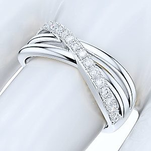 PRSTANI Sterling Silver X Shape One Row Simulated Round Brilliant Cut Diamonds Cross Two Split Shanks Wedding Ring (9)