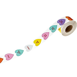 Valentine Candy Hearts Stickers / 500 Valentine's Day Labels / 1 1/8" Heart Envelope Seals