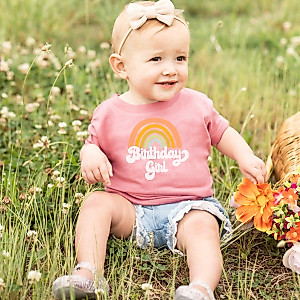 Retro Rainbow Birthday Girl Colorful Shirts for Baby and Toddler Girls Birthday Outfits Mavue Shirt Medium