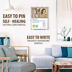 Magnetic Cork Board White Board Combo, Vision Board 2023, 24" x 18" Half Corkboard Whiteboard Combo, Bulletin Pin Board for Office Wall w/Markers, Eraser, Magnets, Pins