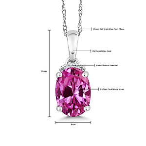 Gem Stone King 10K White Gold Oval Gemstone Birthstone and White Diamond Pendant Necklace For Women | Oval 9X7MM | Gold Necklace for Women | With 18 Inch Chain