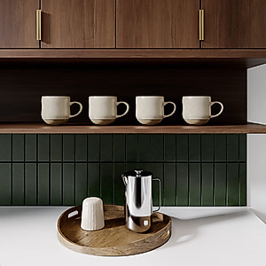 Modern Market Set of 4 Large 16oz Ceramic Coffee Mugs – Stoneware Coffee Mug Tea Cup Set, 5.75" x 4" x 3.75", Beige