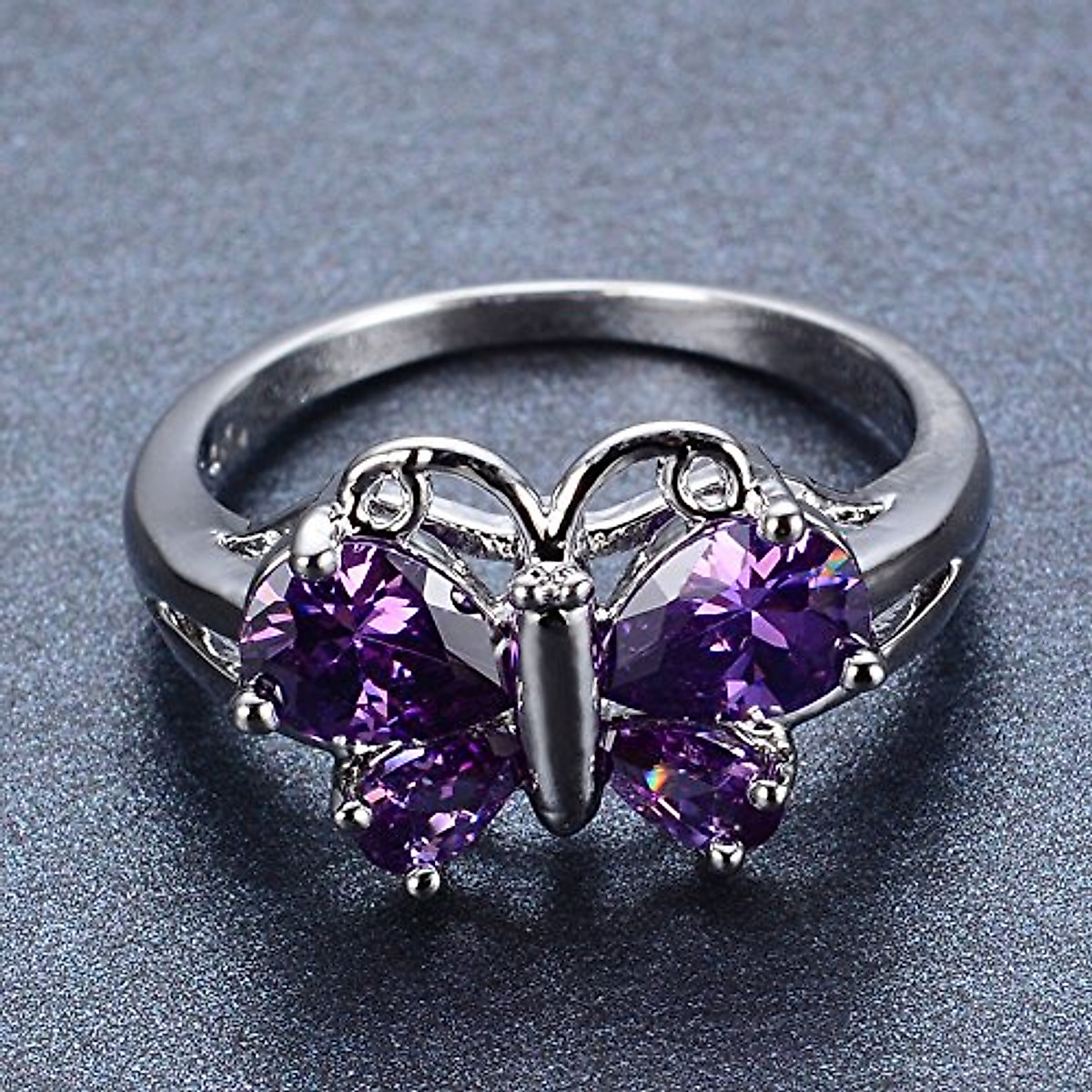 LALISA Butterfly Shaped Purple Amethyst Wedding Ring Women's 10KT White Gold Size 6-10 (7)