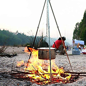 CAMPINGMOON Camping Campfire Tripod with Carrying Bag Portable Lightweight Aluminum 31.5-inch Height Stainless Steel Chain Black