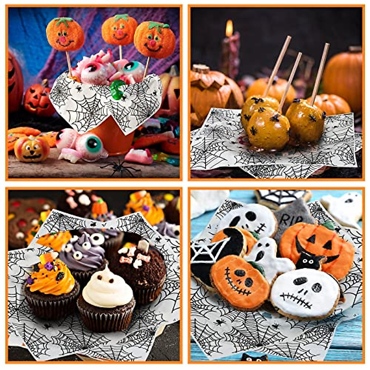 150 Pcs Halloween Themed Wax Paper Sheet Food Sandwich Wrapping Paper Waterproof Oil Proof Deli Paper Sheets Deli Sheets Food Picnic Paper Liners Wrapping Tissue for Kitchen Food Supply (Black Spider)