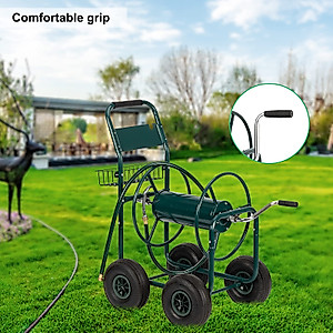 Outvita Garden Hose Reel Cart, Lawn Water Planting Cart with Wheels, Heavy Duty Outdoor Yard Water Planting Truck Holds 300-Feet of 5/8-Inch Hose with Storage Basket for Patio Farm(Green)