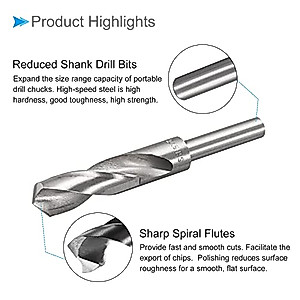 CoCud Reduced Shank Drill Bit, 20.5mm Cutting Edge 1/2" Shank, High Speed Steel 4241 Polished Twist Drill Bits - (Applications: for Aluminum Copper Wood Plastic)