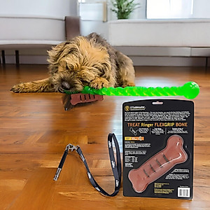 Starmark Dog Toy Treat Ringer Flexgrip Bone, 0.27Kg - Chew Toy For Dogs, Large Size For Bigger Breeds, Promotes Dental Health - Bundle With Ss Pet Training Whistle [Pack Of 2]