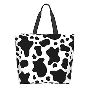 ZHIZHEND Cow Print Canvas Tote Bags with Inner Pocket,Reusable and Large Capacity Shopping Bags,Washable Tote Bag for Women Teacher Mother