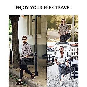 Canvas Duffle Bag Mens with Shoes Compartment，（50L/55L）Travel Bag for Men Adjustable Capacity Weekend Overnight Bag Carry on Bag Hospital Holdalls (Black)