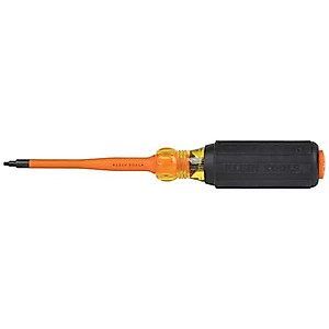Klein Tools 6984INS Insulated Screwdriver, 1000V Slim Profile Tip, #1 Square with 4-Inch Shank, Cushion-Grip Handle