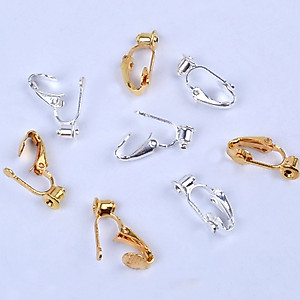 BronaGrand 20 Pieces Earring Clip Backs Clip-on Earring Converter Components Findings with Post for None Pierced Ears, Silver and Gold