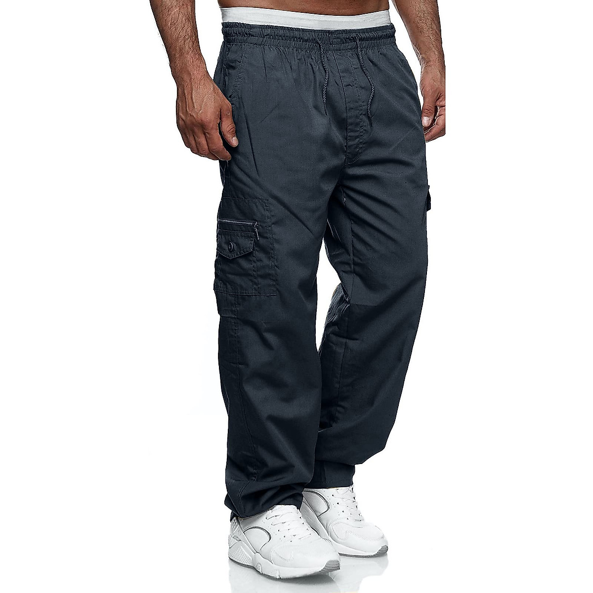 Men's Cargo Pants Relaxed Fit Sport Pants Jogger Sweatpants Drawstring Outdoor Trousers with Pockets Navy Blue 4XL