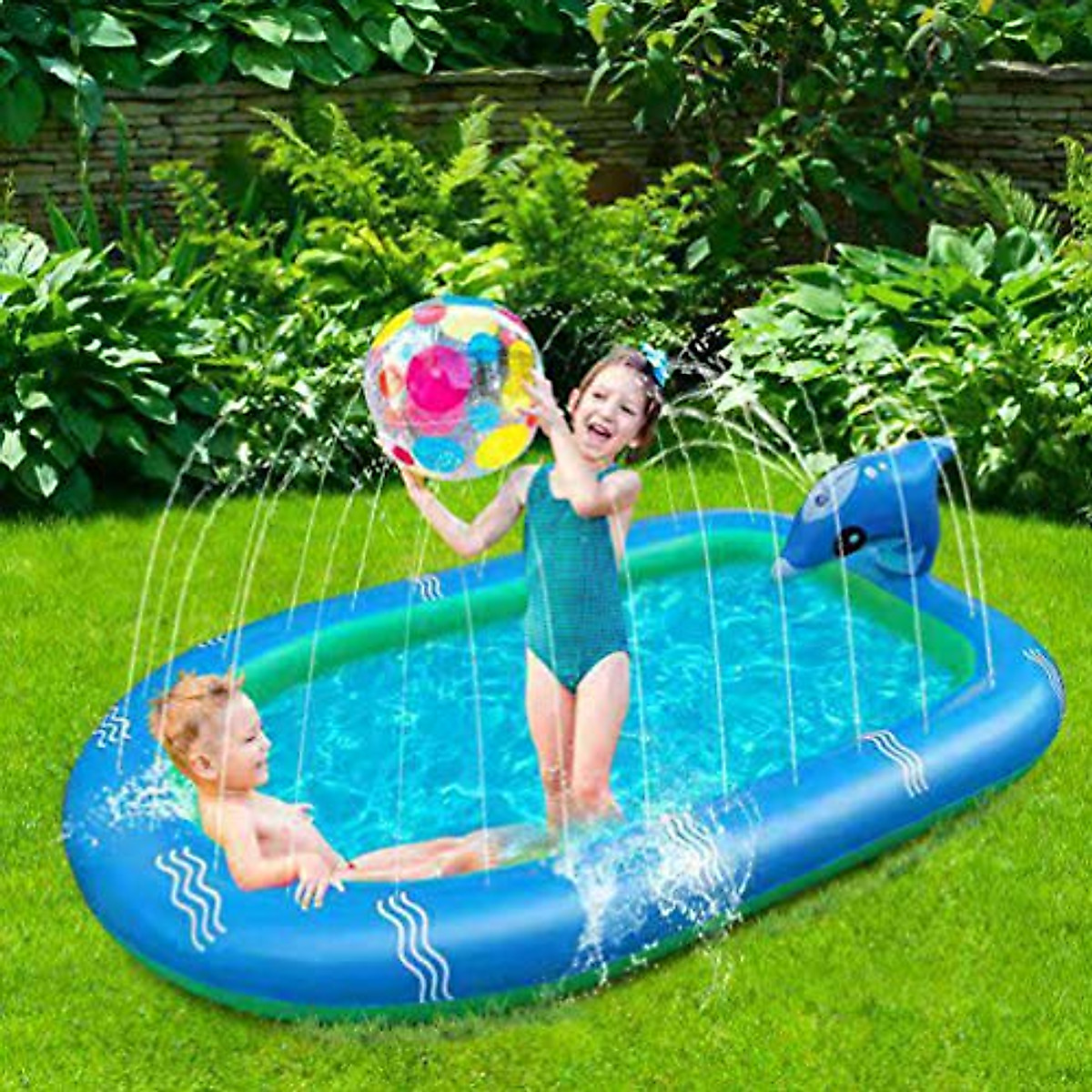 VALICLUD Toddler Toy Swimming Pool with Sprinkler Kids Pool Family Inflatable Blue Blow Up Lounge Swimming Pools Water Spraying Pool 170x110cm for Outdoor Garden Backyard Inflatables