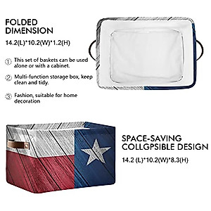 Texas Wood Flag Storage Basket Storage Organizer Box Bin Large Collapsible Cube Baskets with PU Handles for Shelf Closet Nursery Laundry 2 Pack