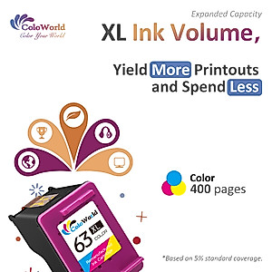 ColoWorld Remanufactured Ink Cartridge Replacement for HP 63XL 63 XL Work with Envy 4520 3634 OfficeJet 3830 3831 5252 4650 5258 5255 DeskJet 3636 3630 1112 1110 3637 3639 Printer (1 Color)