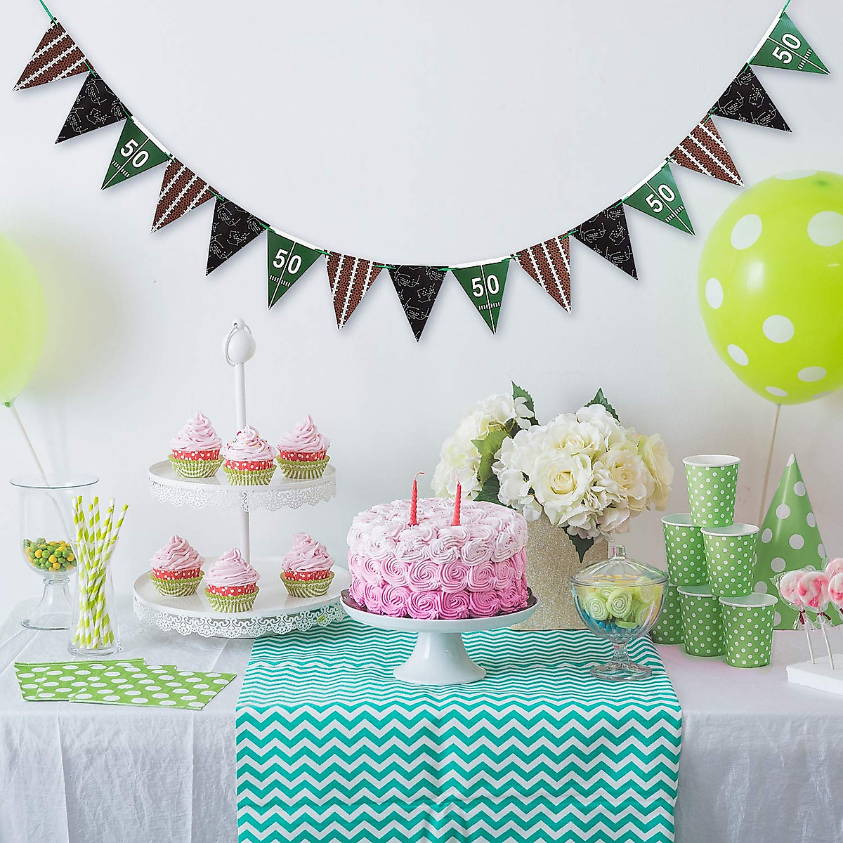 2 Pieces Football Pennant Banner American Football Theme String Flags Banners for Sports Party Decorations