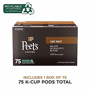Peet's Coffee, Dark Roast K-Cup Pods for Keurig Brewers - Major Dickason's Blend 75 Count (1 Box of 75 K-Cup Pods) Packaging May Vary
