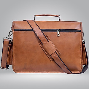 ANUENT Real Leather Messenger Bag for Men and Women Vintage Computer Laptop Briefcase Satchel Crossbody Work Bags (Brown) (18 inch)