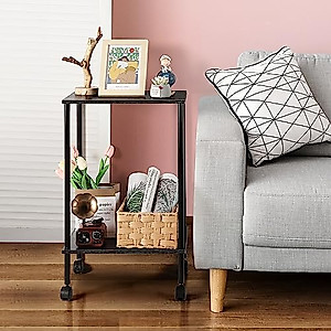 Vrisa End Table Set of 2 Side Table Livingroom Bedside Tables for Small Spaces Nightstands Set of 2 Small Narrow End Table with Wheels 2-Tier Space Saving for Living Room Bedroom Office, Black