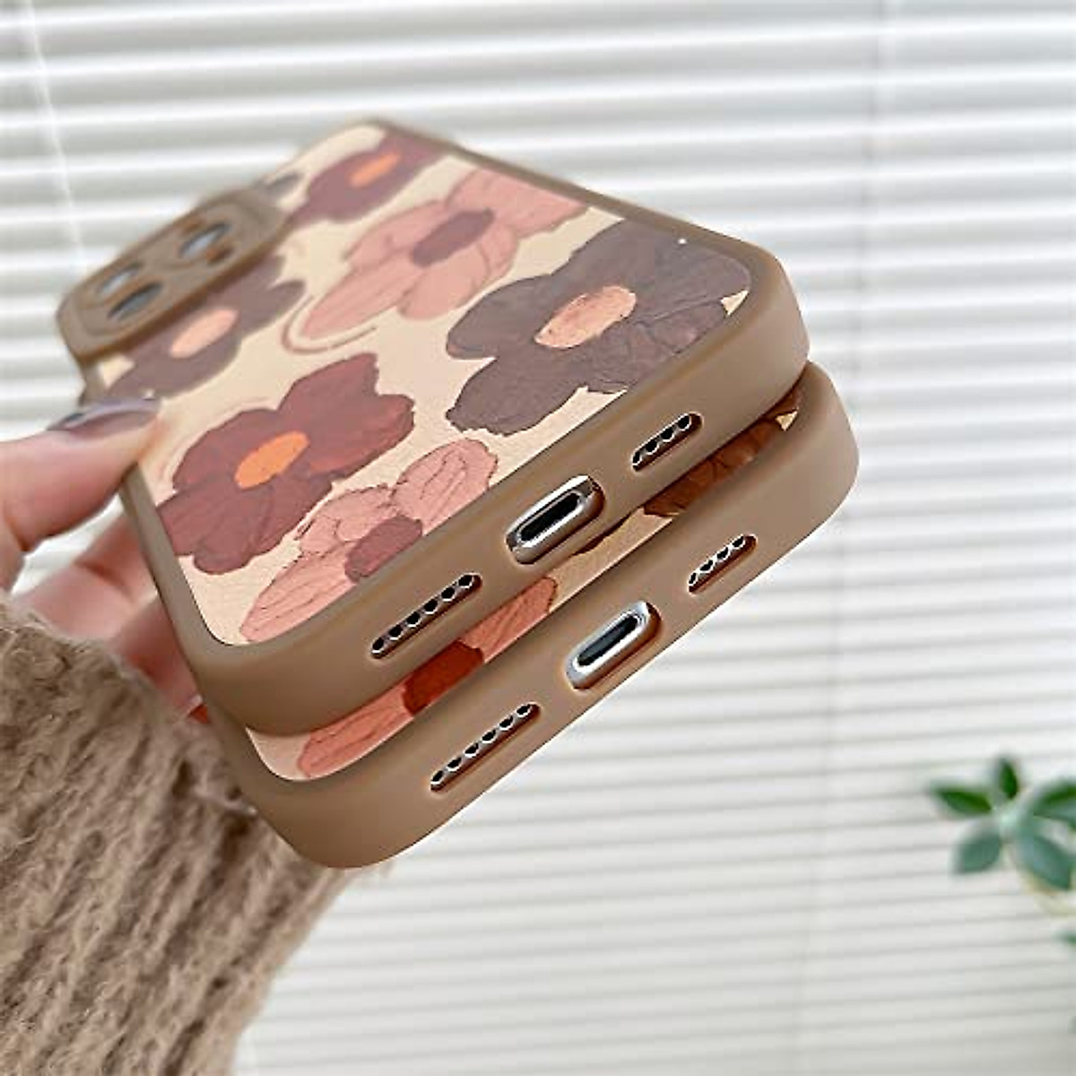 Cute Flower Camera Lens Phone Case for iPhone 14 Pro Cover Lovely Floral Side Frame Design Silicone Protective Cases for Apple 14 Pro - Brown