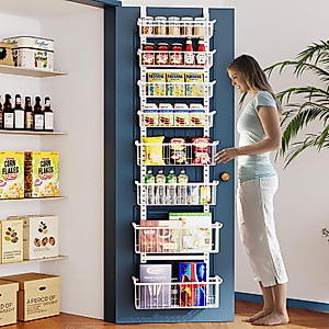 8-Tier Over The Door Pantry Organizer, Pantry Organization and Storage, Deep Baskets Hanging Heavy-Duty Metal, Spice Rack Seasoning Shelves, Home & Kitchen, Laundry Room Bathroom Organization (White)