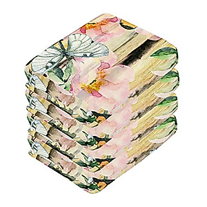 Butterfly Beige Washcloth 12x12in Set, 6 Pack Absorbent Cotton Towel Square Kitchen Dishes Towels, Soft Cleaning Face Hand Towel Fast Drying